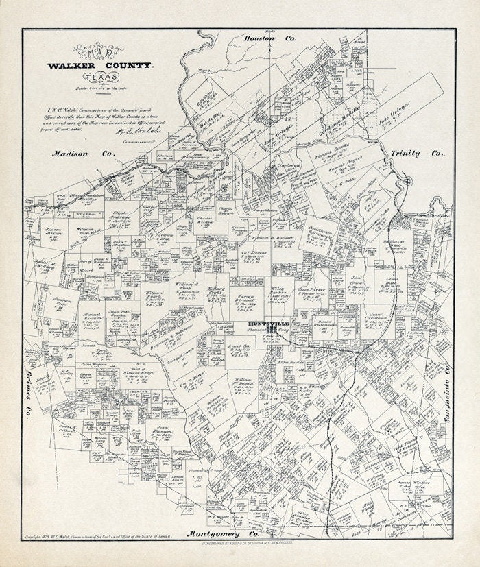 1879 Farm Line Map of Walker County Texas Huntsville – Genealogical ...